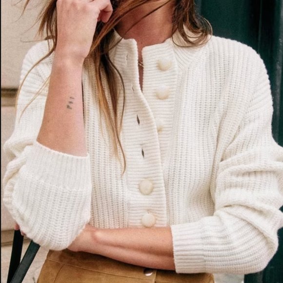 Sezane | Sweaters | Sezane Lucas Jumper In Ecru Rib Knit Cardigan ...